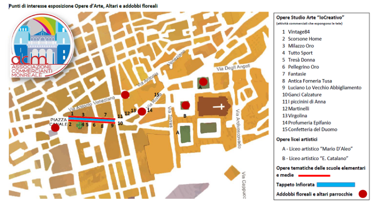 Monreale, tutto pronto per l'infiorata: la mappa con i punti di interesse