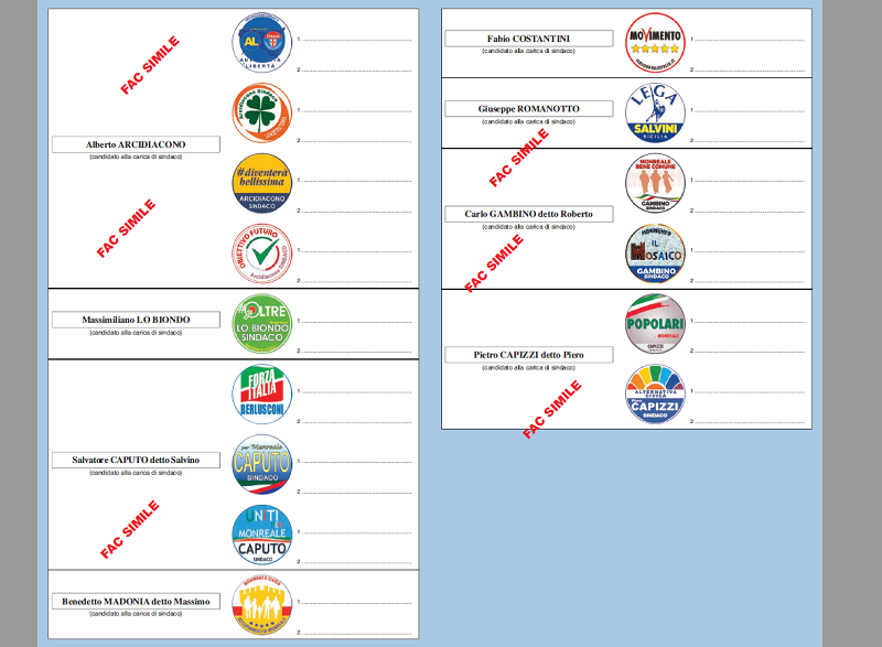 Amministrative a Monreale, ecco la scheda. Come si vota